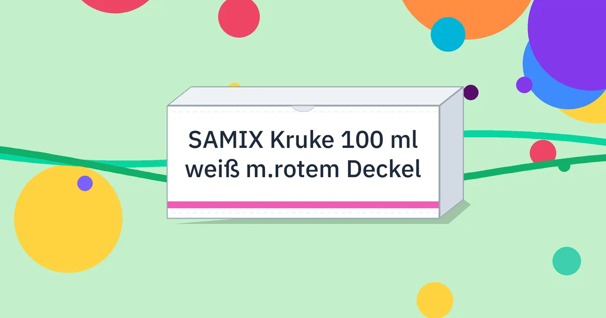Symbolbild: Packung mit der Aufschrift SAMIX Kruke 100 ml weiß m.rotem Deckel (PZN 11556769) – Verfügbarkeit und Bezug in Apotheken in Frankfurt am Main
