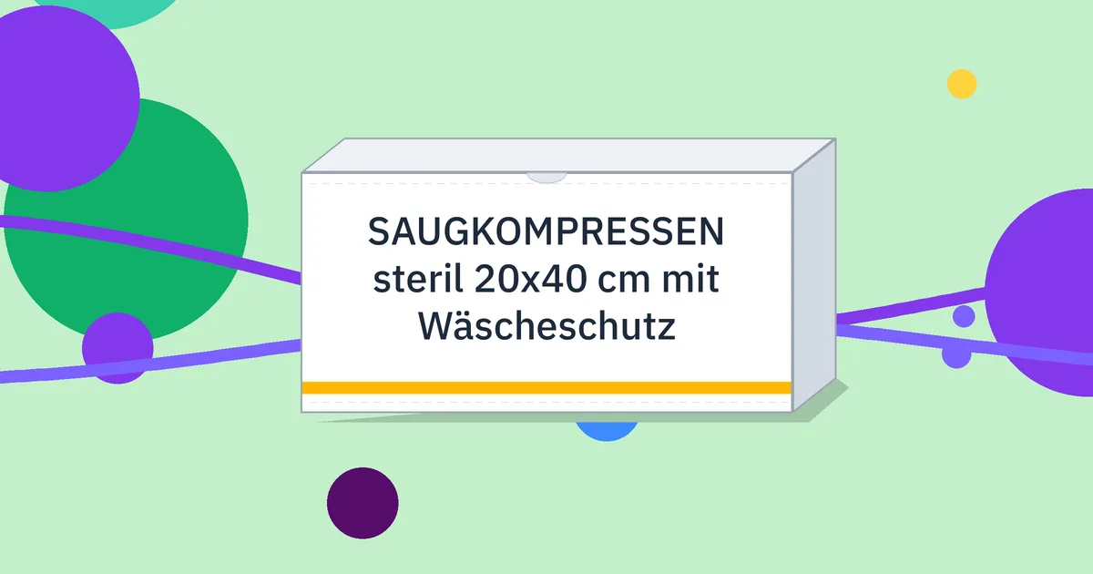 Symbolbild: Packung mit der Aufschrift SAUGKOMPRESSEN steril 20x40 cm mit Wäscheschutz (PZN 15866573) – Verfügbarkeit und Bezug in Apotheken in Frankfurt am Main