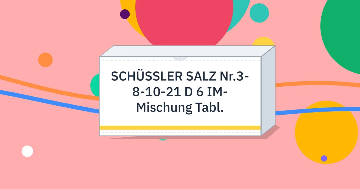 Symbolbild: Packung mit der Aufschrift SCHÜSSLER SALZ Nr.3-8-10-21 D 6 IM-Mischung Tabl. (PZN 19644160) – Verfügbarkeit und Bezug in Apotheken in Frankfurt am Main