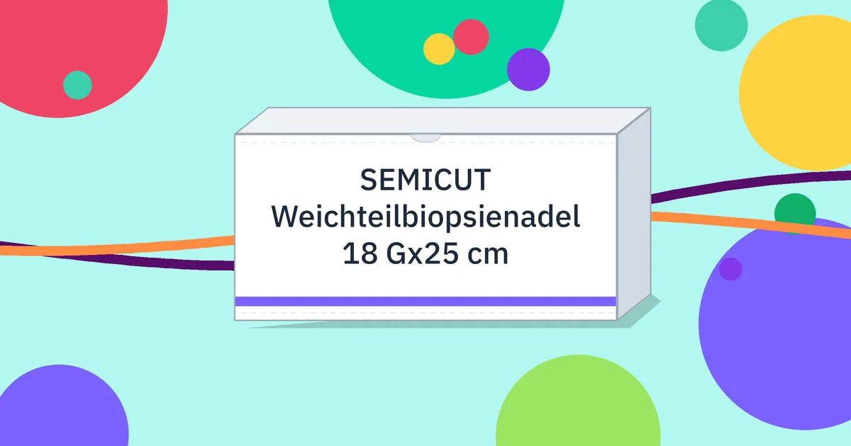 Symbolbild: Packung mit der Aufschrift SEMICUT Weichteilbiopsienadel 18 Gx25 cm (PZN 19735997) – Verfügbarkeit und Bezug in Apotheken in Frankfurt am Main