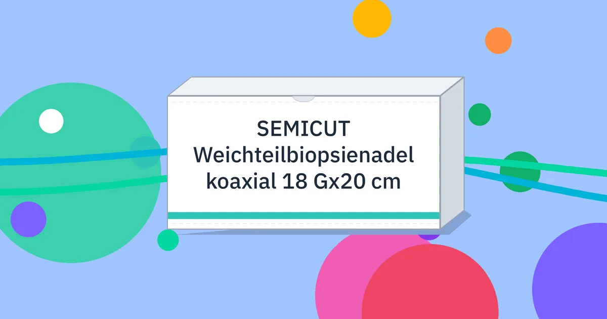Symbolbild: Packung mit der Aufschrift SEMICUT Weichteilbiopsienadel koaxial 18 Gx20 cm (PZN 19736229) – Verfügbarkeit und Bezug in Apotheken in Frankfurt am Main
