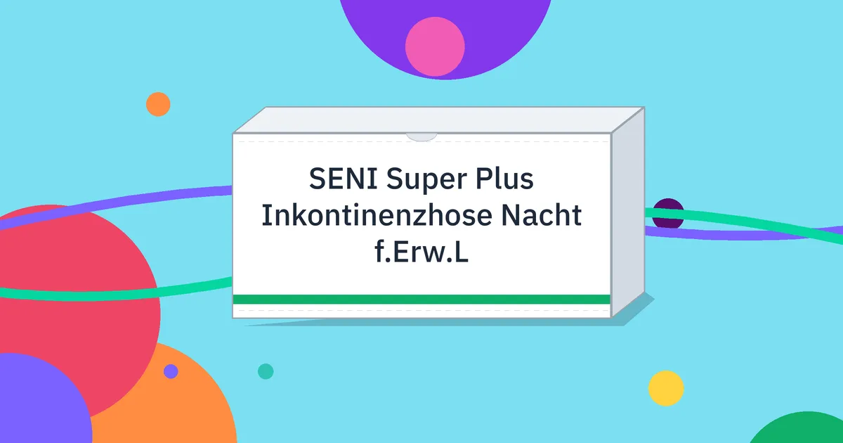 Symbolbild: Packung mit der Aufschrift SENI Super Plus Inkontinenzhose Nacht f.Erw.L (PZN 07775098) – Verfügbarkeit und Bezug in Apotheken in Frankfurt am Main
