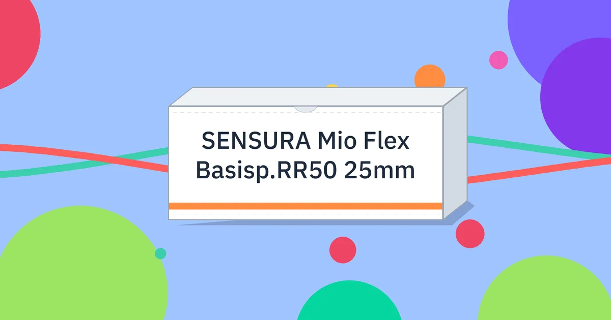 Symbolbild: Packung mit der Aufschrift SENSURA Mio Flex Basisp.RR50 25mm (PZN 10202673) – Verfügbarkeit und Bezug in Apotheken in Frankfurt am Main