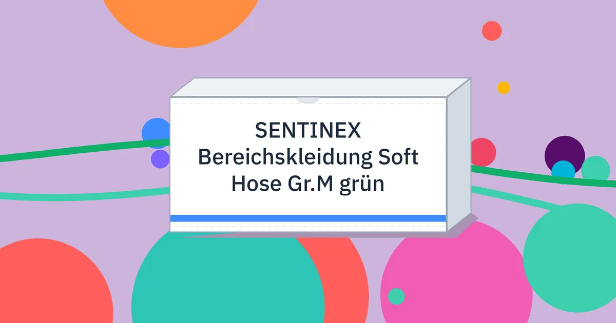 Symbolbild: Packung mit der Aufschrift SENTINEX Bereichskleidung Soft Hose Gr.M grün (PZN 09737452) – Verfügbarkeit und Bezug in Apotheken in Frankfurt am Main