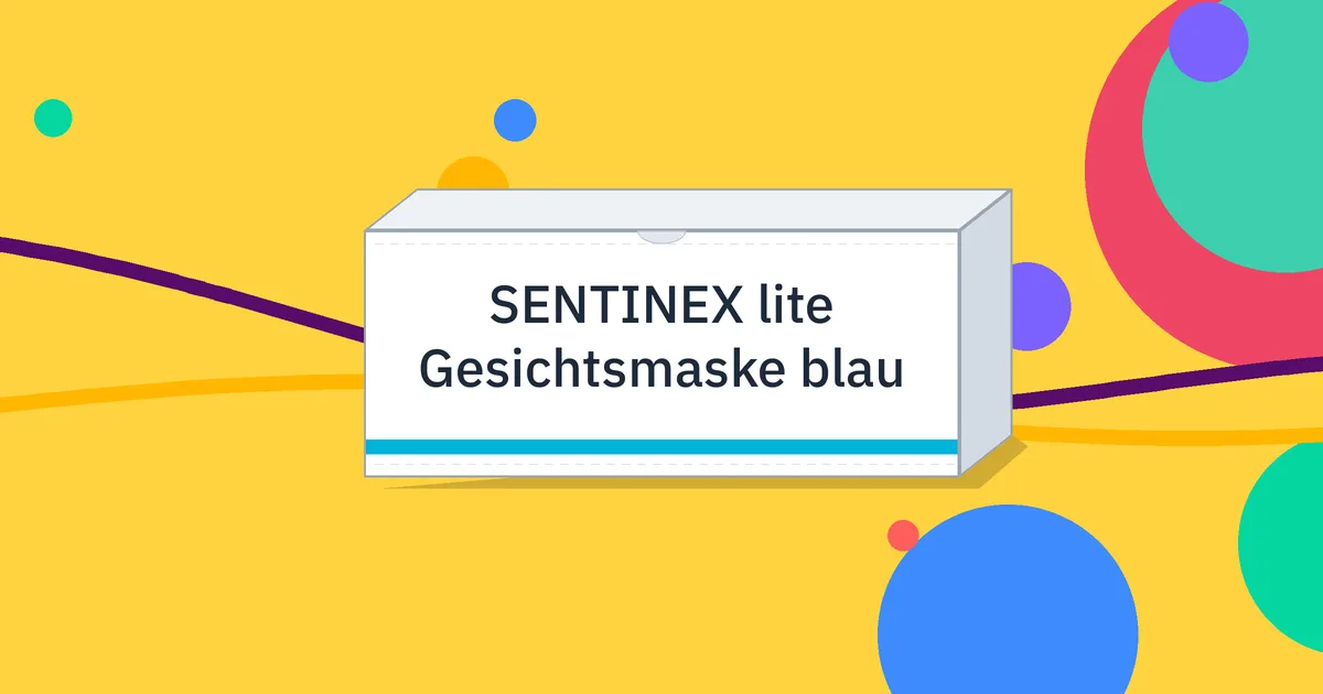 Symbolbild: Packung mit der Aufschrift SENTINEX lite Gesichtsmaske blau (PZN 06866798) – Verfügbarkeit und Bezug in Apotheken in Frankfurt am Main