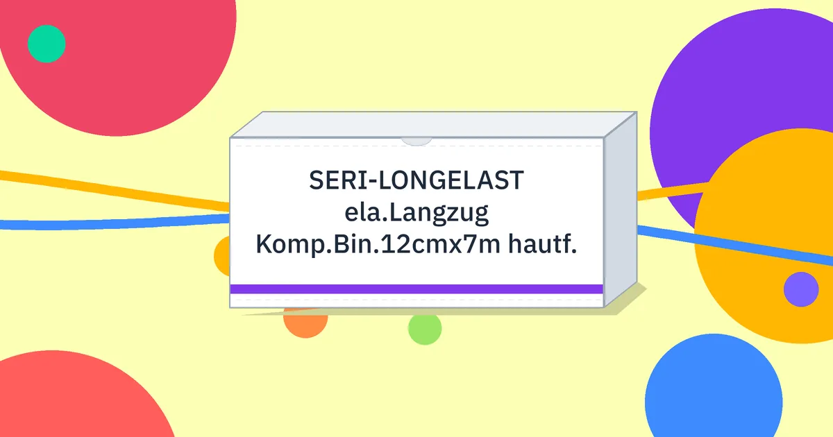 Symbolbild: Packung mit der Aufschrift SERI-LONGELAST ela.Langzug Komp.Bin.12cmx7m hautf. (PZN 19836994) – Verfügbarkeit und Bezug in Apotheken in Frankfurt am Main