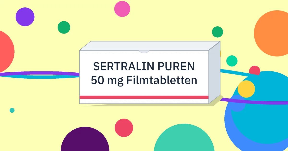 Symbolbild: Packung mit der Aufschrift SERTRALIN PUREN 50 mg Filmtabletten (PZN 13725845) – Verfügbarkeit und Bezug in Apotheken in Frankfurt am Main