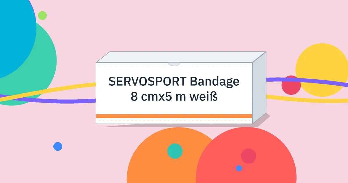 Symbolbild: Packung mit der Aufschrift SERVOSPORT Bandage 8 cmx5 m weiß (PZN 10932868) – Verfügbarkeit und Bezug in Apotheken in Frankfurt am Main