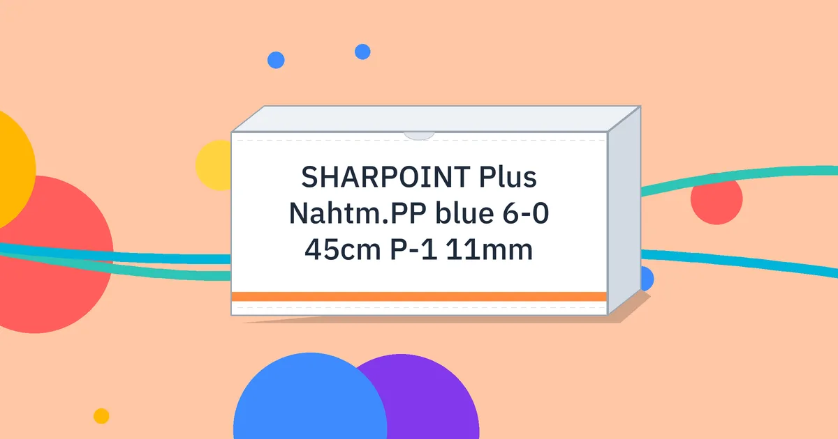 Symbolbild: Packung mit der Aufschrift SHARPOINT Plus Nahtm.PP blue 6-0 45cm P-1 11mm (PZN 17985419) – Verfügbarkeit und Bezug in Apotheken in Frankfurt am Main