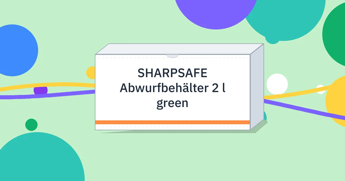 Symbolbild: Packung mit der Aufschrift SHARPSAFE Abwurfbehälter 2 l green (PZN 18448304) – Verfügbarkeit und Bezug in Apotheken in Frankfurt am Main