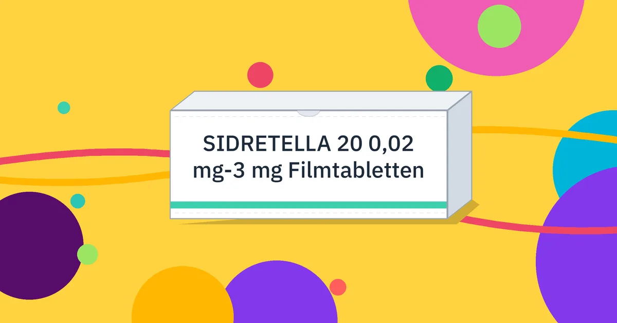 Symbolbild: Packung mit der Aufschrift SIDRETELLA 20 0,02 mg-3 mg Filmtabletten (PZN 00365670) – Verfügbarkeit und Bezug in Apotheken in Frankfurt am Main