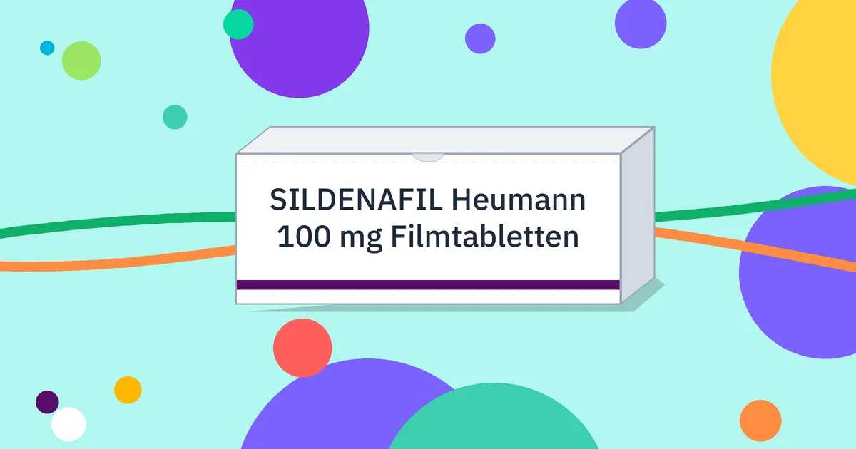 Symbolbild: Packung mit der Aufschrift SILDENAFIL Heumann 100 mg Filmtabletten (PZN 01941590) – Verfügbarkeit und Bezug in Apotheken in Frankfurt am Main