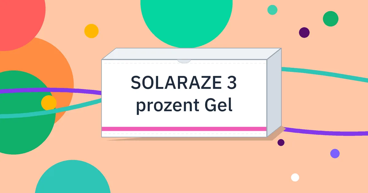 Symbolbild: Packung mit der Aufschrift SOLARAZE 3 prozent Gel (PZN 18778929) – Verfügbarkeit und Bezug in Apotheken in Frankfurt am Main
