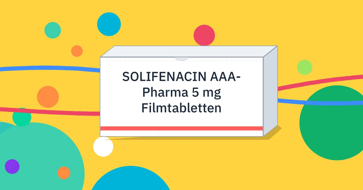 Symbolbild: Packung mit der Aufschrift SOLIFENACIN AAA-Pharma 5 mg Filmtabletten (PZN 16487228) – Verfügbarkeit und Bezug in Apotheken in Frankfurt am Main