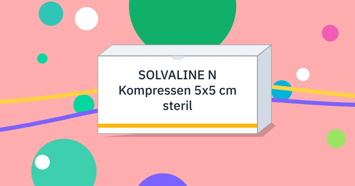 Symbolbild: Packung mit der Aufschrift SOLVALINE N Kompressen 5x5 cm steril (PZN 07597716) – Verfügbarkeit und Bezug in Apotheken in Frankfurt am Main