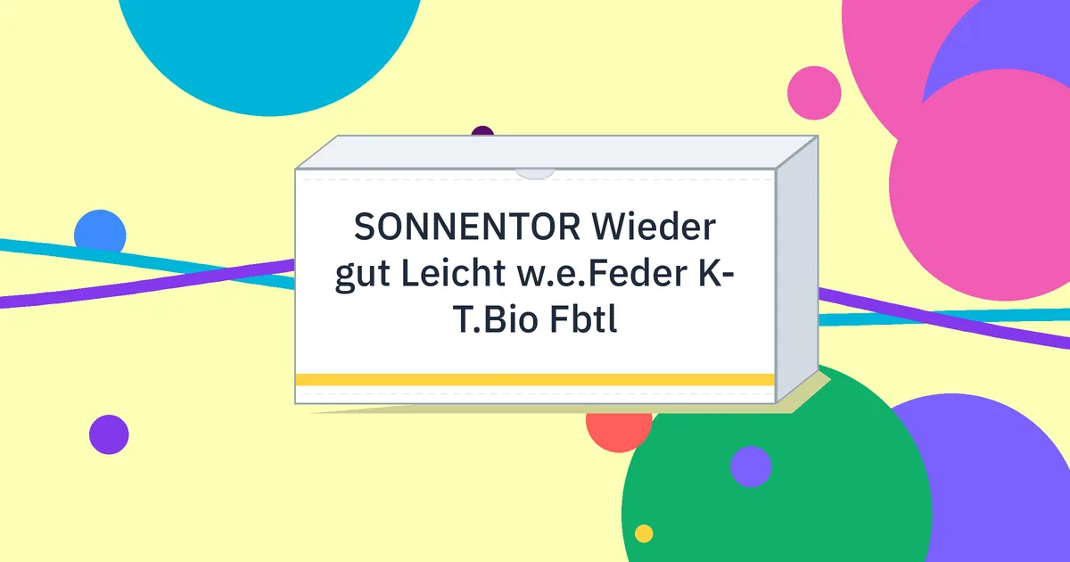 Symbolbild: Packung mit der Aufschrift SONNENTOR Wieder gut Leicht w.e.Feder K-T.Bio Fbtl (PZN 18903642) – Verfügbarkeit und Bezug in Apotheken in Frankfurt am Main