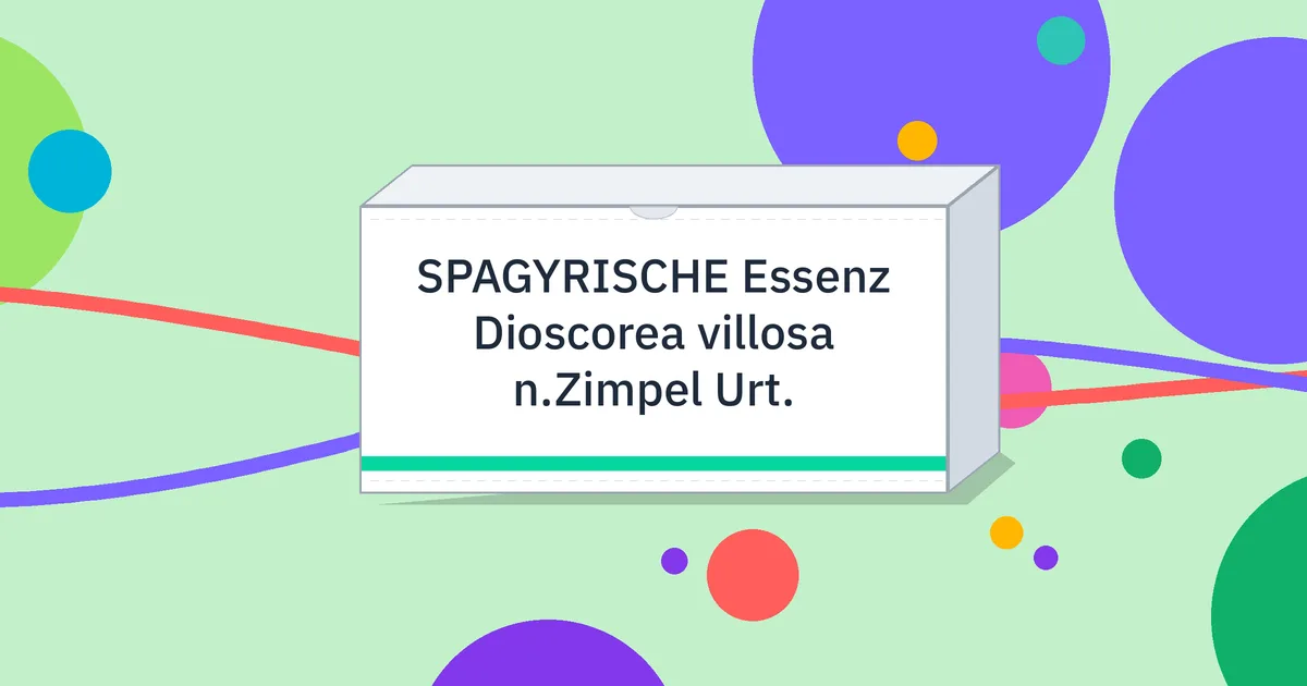 Symbolbild: Packung mit der Aufschrift SPAGYRISCHE Essenz Dioscorea villosa n.Zimpel Urt. (PZN 00762046) – Verfügbarkeit und Bezug in Apotheken in Frankfurt am Main