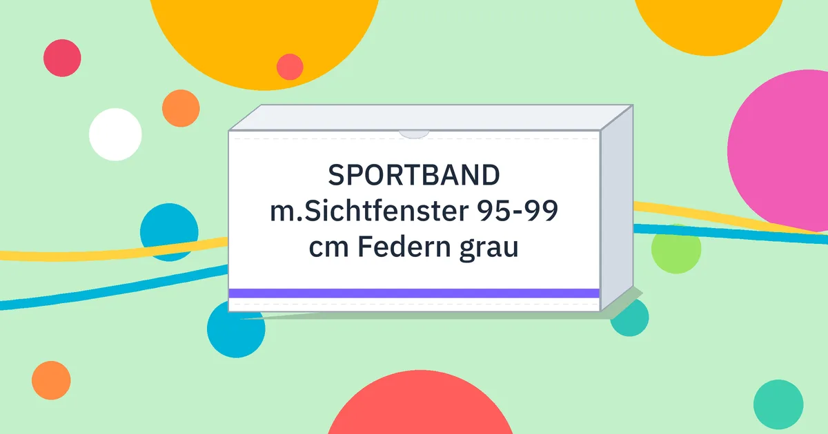 Symbolbild: Packung mit der Aufschrift SPORTBAND m.Sichtfenster 95-99 cm Federn grau (PZN 13916798) – Verfügbarkeit und Bezug in Apotheken in Frankfurt am Main