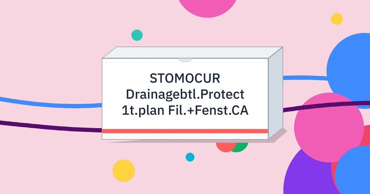 Symbolbild: Packung mit der Aufschrift STOMOCUR Drainagebtl.Protect 1t.plan Fil.+Fenst.CA (PZN 18884324) – Verfügbarkeit und Bezug in Apotheken in Frankfurt am Main