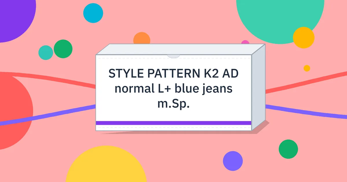 Symbolbild: Packung mit der Aufschrift STYLE PATTERN K2 AD normal L+ blue jeans m.Sp. (PZN 19694850) – Verfügbarkeit und Bezug in Apotheken in Frankfurt am Main