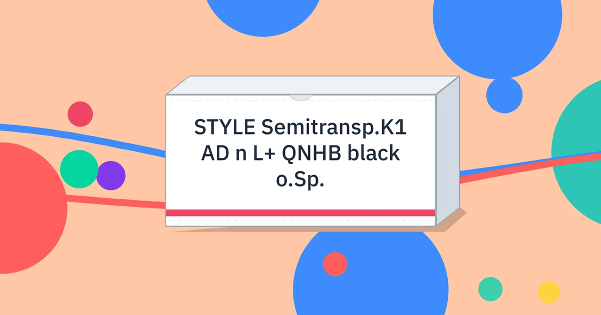 Symbolbild: Packung mit der Aufschrift STYLE Semitransp.K1 AD n L+ QNHB black o.Sp. (PZN 18869218) – Verfügbarkeit und Bezug in Apotheken in Frankfurt am Main