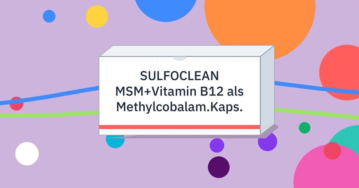 Symbolbild: Packung mit der Aufschrift SULFOCLEAN MSM+Vitamin B12 als Methylcobalam.Kaps. (PZN 12348228) – Verfügbarkeit und Bezug in Apotheken in Frankfurt am Main