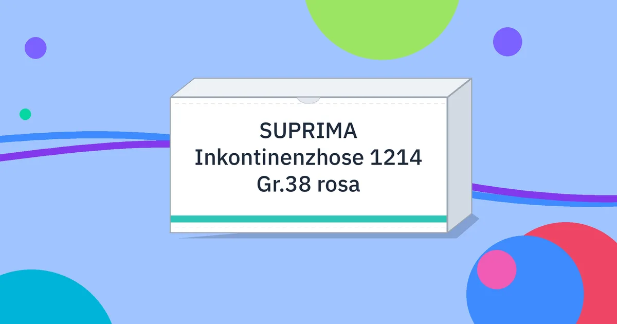 Symbolbild: Packung mit der Aufschrift SUPRIMA Inkontinenzhose 1214 Gr.38 rosa (PZN 03025029) – Verfügbarkeit und Bezug in Apotheken in Frankfurt am Main