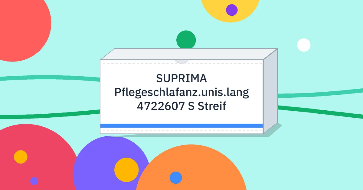 Symbolbild: Packung mit der Aufschrift SUPRIMA Pflegeschlafanz.unis.lang 4722607 S Streif (PZN 18401001) – Verfügbarkeit und Bezug in Apotheken in Frankfurt am Main