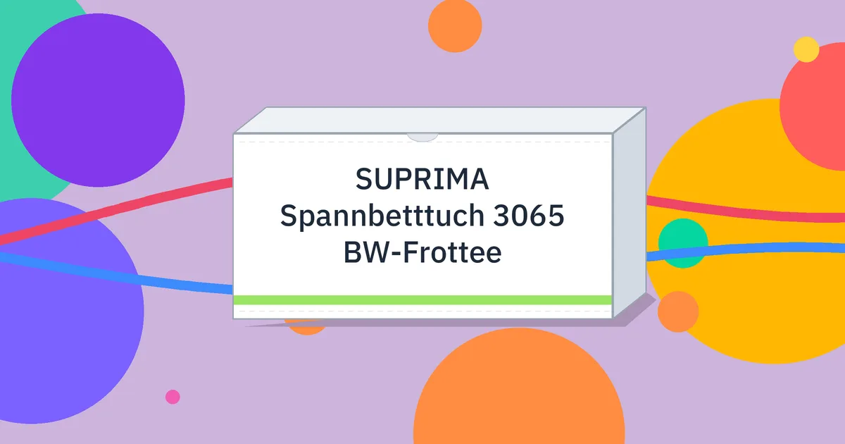 Symbolbild: Packung mit der Aufschrift SUPRIMA Spannbetttuch 3065 BW-Frottee (PZN 07673239) – Verfügbarkeit und Bezug in Apotheken in Frankfurt am Main