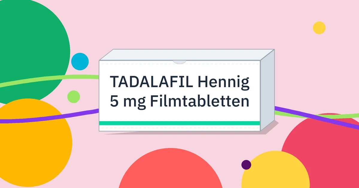 Symbolbild: Packung mit der Aufschrift TADALAFIL Hennig 5 mg Filmtabletten (PZN 13921339) – Verfügbarkeit und Bezug in Apotheken in Frankfurt am Main
