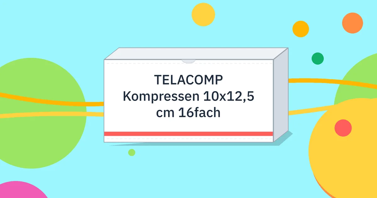 Symbolbild: Packung mit der Aufschrift TELACOMP Kompressen 10x12,5 cm 16fach (PZN 06893393) – Verfügbarkeit und Bezug in Apotheken in Frankfurt am Main