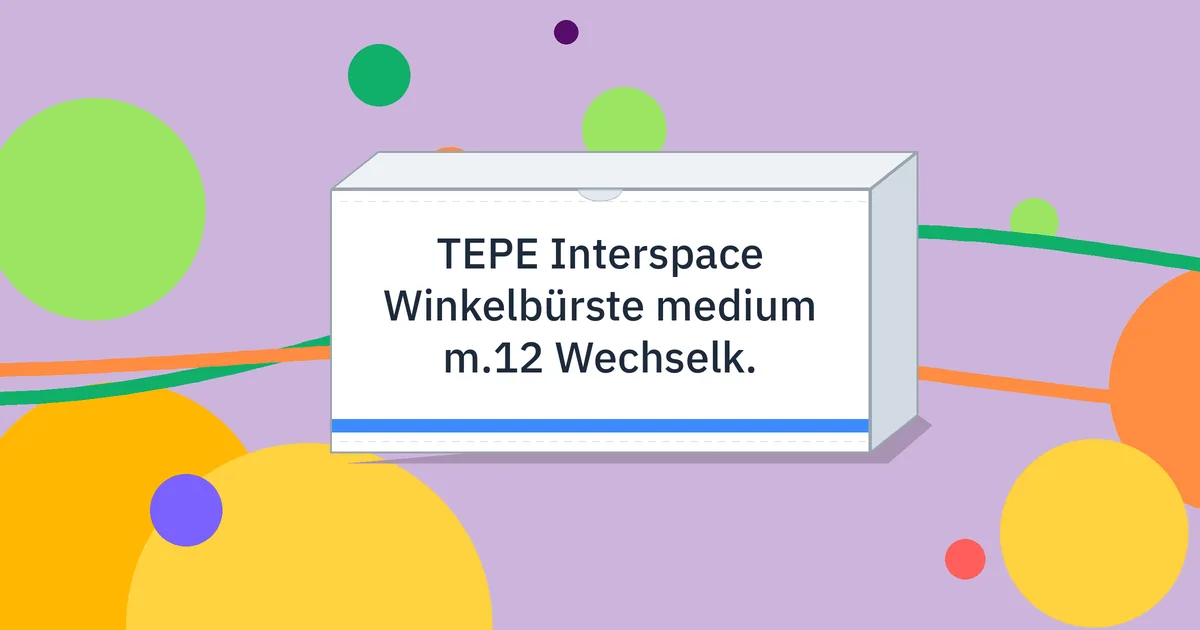 Symbolbild: Packung mit der Aufschrift TEPE Interspace Winkelbürste medium m.12 Wechselk. (PZN 16779474) – Verfügbarkeit und Bezug in Apotheken in Frankfurt am Main