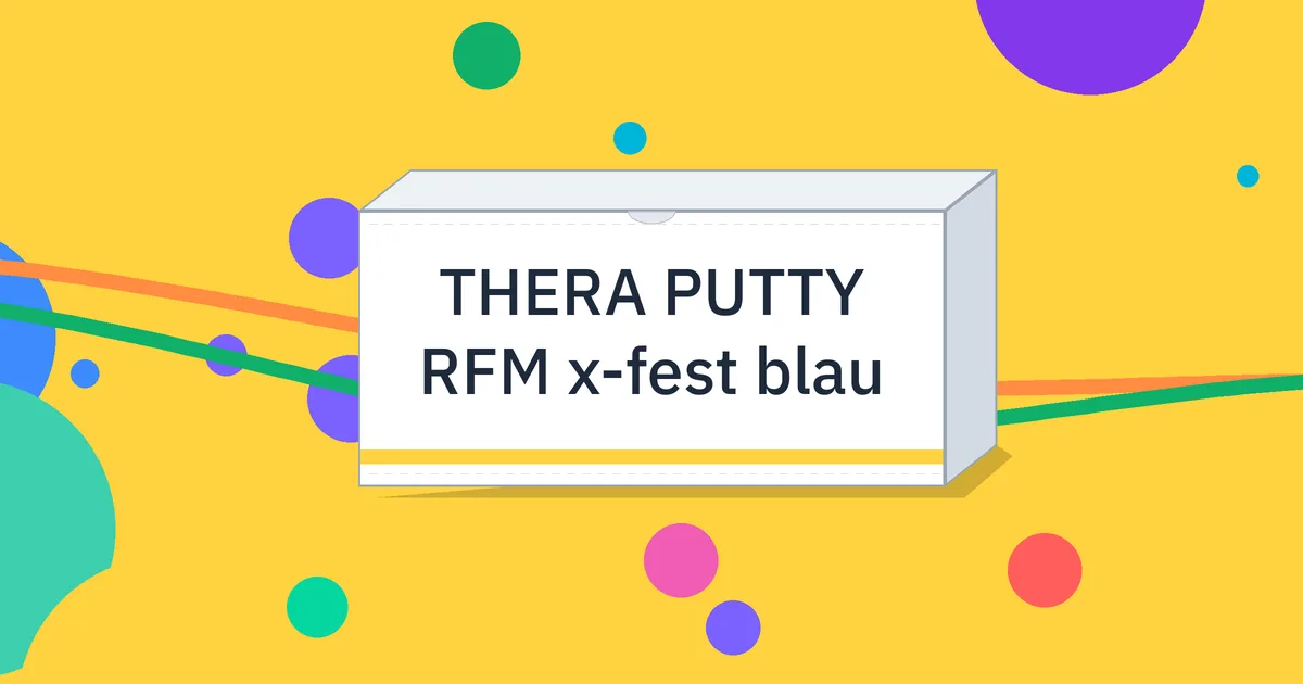 Symbolbild: Packung mit der Aufschrift THERA PUTTY RFM x-fest blau (PZN 09916226) – Verfügbarkeit und Bezug in Apotheken in Frankfurt am Main