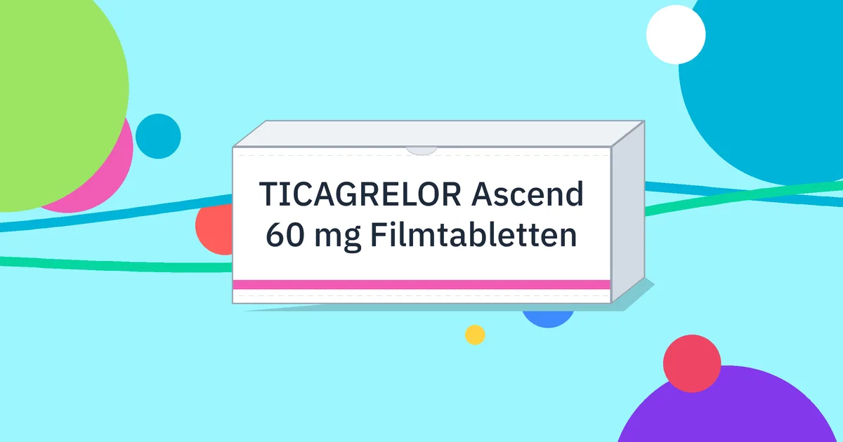 Symbolbild: Packung mit der Aufschrift TICAGRELOR Ascend 60 mg Filmtabletten (PZN 19785647) – Verfügbarkeit und Bezug in Apotheken in Frankfurt am Main