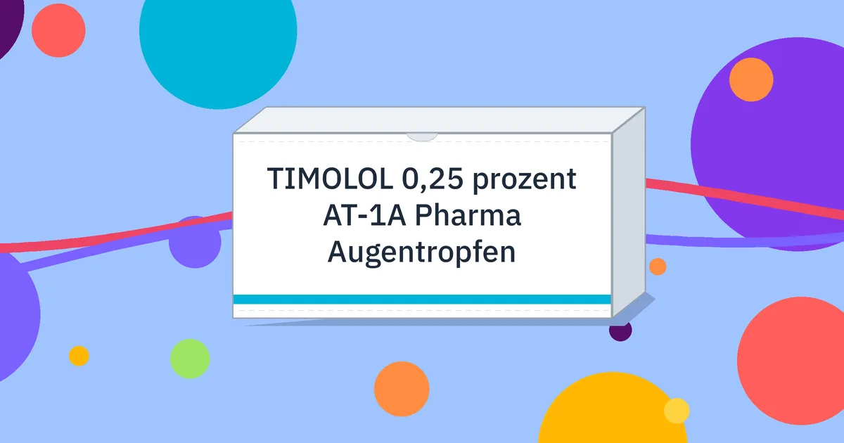 Symbolbild: Packung mit der Aufschrift TIMOLOL 0,25 prozent AT-1A Pharma Augentropfen (PZN 06324229) – Verfügbarkeit und Bezug in Apotheken in Frankfurt am Main
