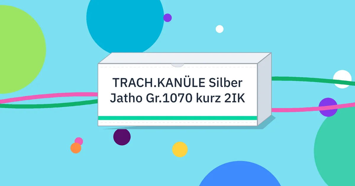 Symbolbild: Packung mit der Aufschrift TRACH.KANÜLE Silber Jatho Gr.1070 kurz 2IK (PZN 06987869) – Verfügbarkeit und Bezug in Apotheken in Frankfurt am Main