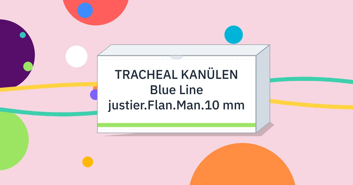 Symbolbild: Packung mit der Aufschrift TRACHEAL KANÜLEN Blue Line justier.Flan.Man.10 mm (PZN 02409029) – Verfügbarkeit und Bezug in Apotheken in Frankfurt am Main