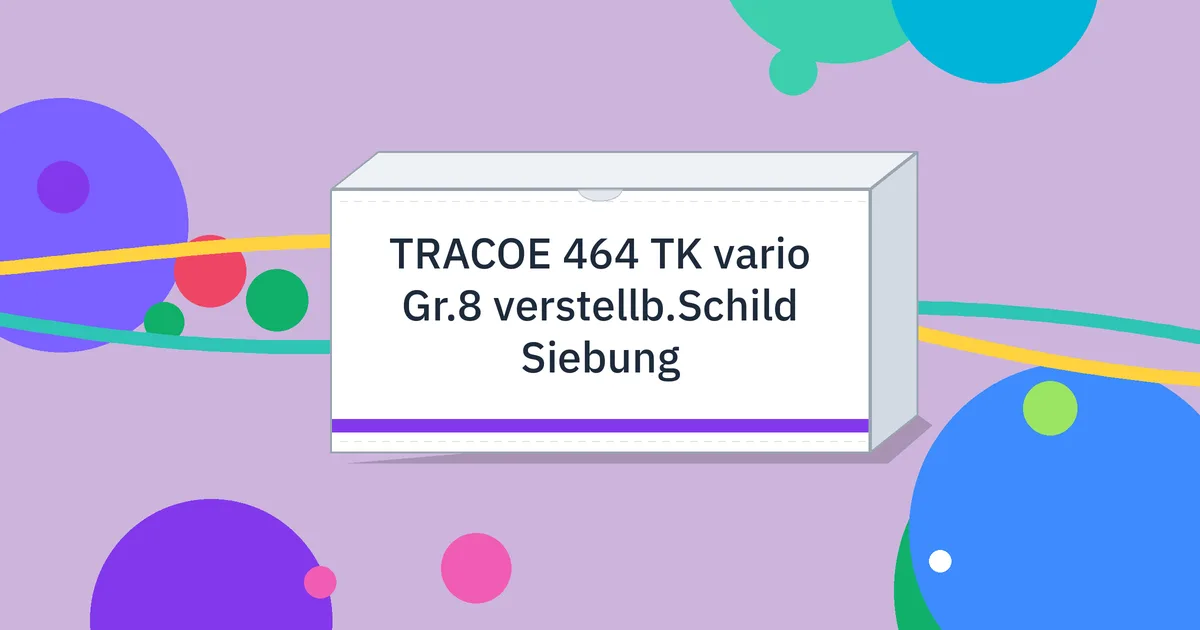 Symbolbild: Packung mit der Aufschrift TRACOE 464 TK vario Gr.8 verstellb.Schild Siebung (PZN 11857382) – Verfügbarkeit und Bezug in Apotheken in Frankfurt am Main
