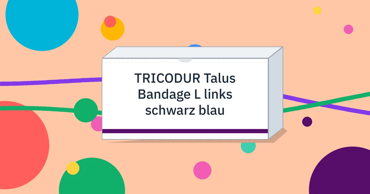 Symbolbild: Packung mit der Aufschrift TRICODUR Talus Bandage L links schwarz blau (PZN 03094527) – Verfügbarkeit und Bezug in Apotheken in Frankfurt am Main