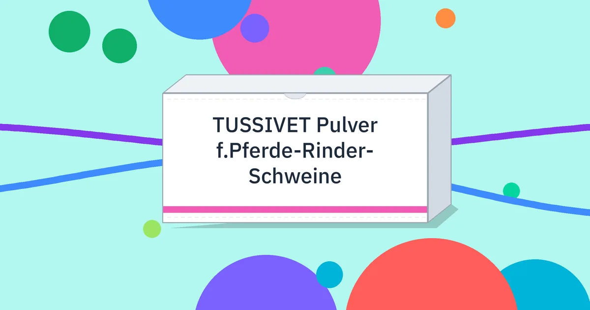Symbolbild: Packung mit der Aufschrift TUSSIVET Pulver f.Pferde-Rinder-Schweine (PZN 13882036) – Verfügbarkeit und Bezug in Apotheken in Frankfurt am Main