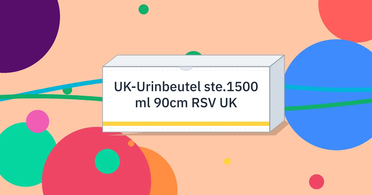 Symbolbild: Packung mit der Aufschrift UK-Urinbeutel ste.1500 ml 90cm RSV UK (PZN 17489057) – Verfügbarkeit und Bezug in Apotheken in Frankfurt am Main