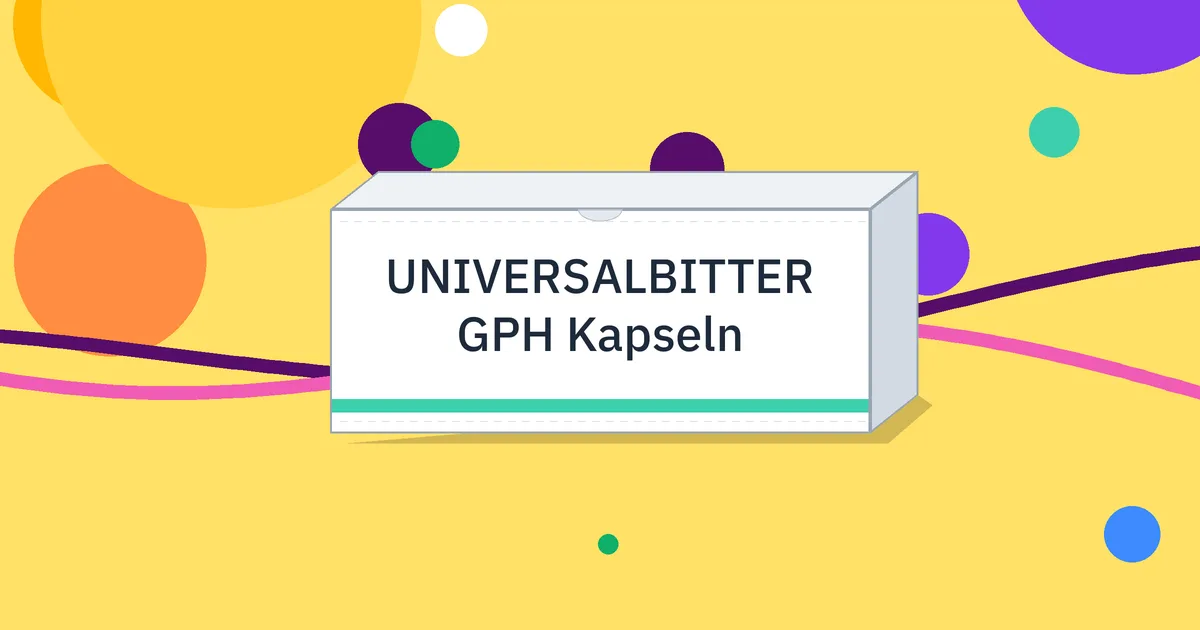 Symbolbild: Packung mit der Aufschrift UNIVERSALBITTER GPH Kapseln (PZN 06414079) – Verfügbarkeit und Bezug in Apotheken in Frankfurt am Main