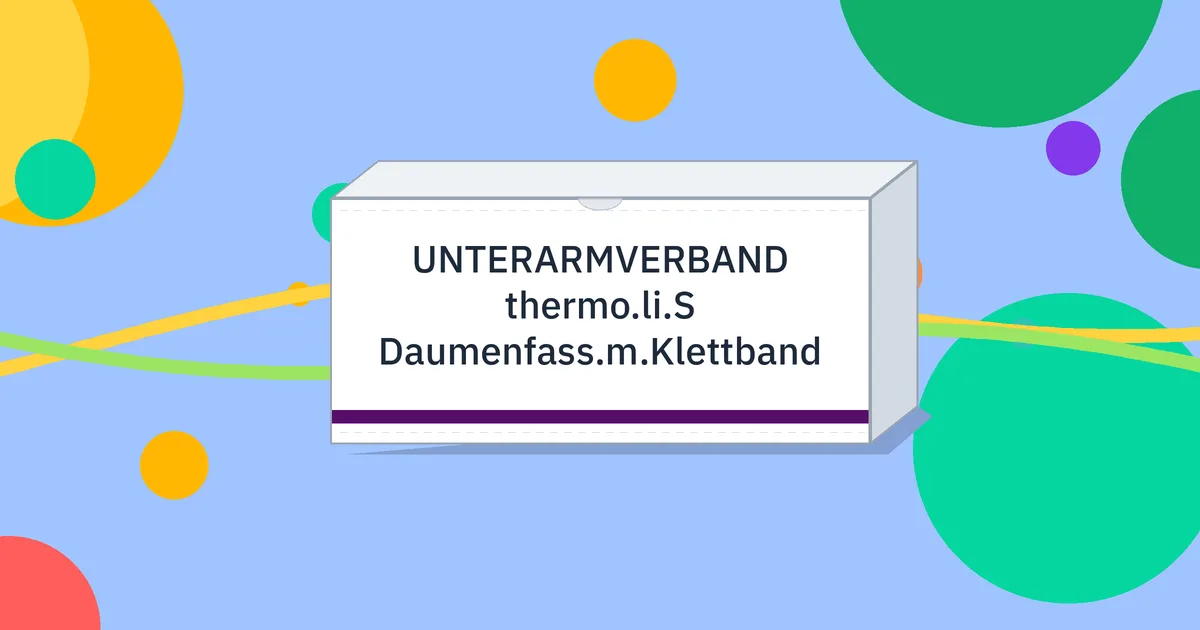 Symbolbild: Packung mit der Aufschrift UNTERARMVERBAND thermo.li.S Daumenfass.m.Klettband (PZN 08429748) – Verfügbarkeit und Bezug in Apotheken in Frankfurt am Main