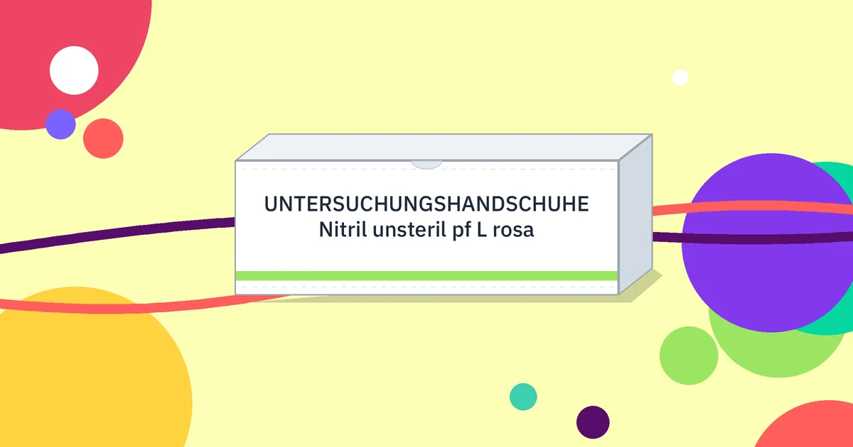 Symbolbild: Packung mit der Aufschrift UNTERSUCHUNGSHANDSCHUHE Nitril unsteril pf L rosa (PZN 14399980) – Verfügbarkeit und Bezug in Apotheken in Frankfurt am Main