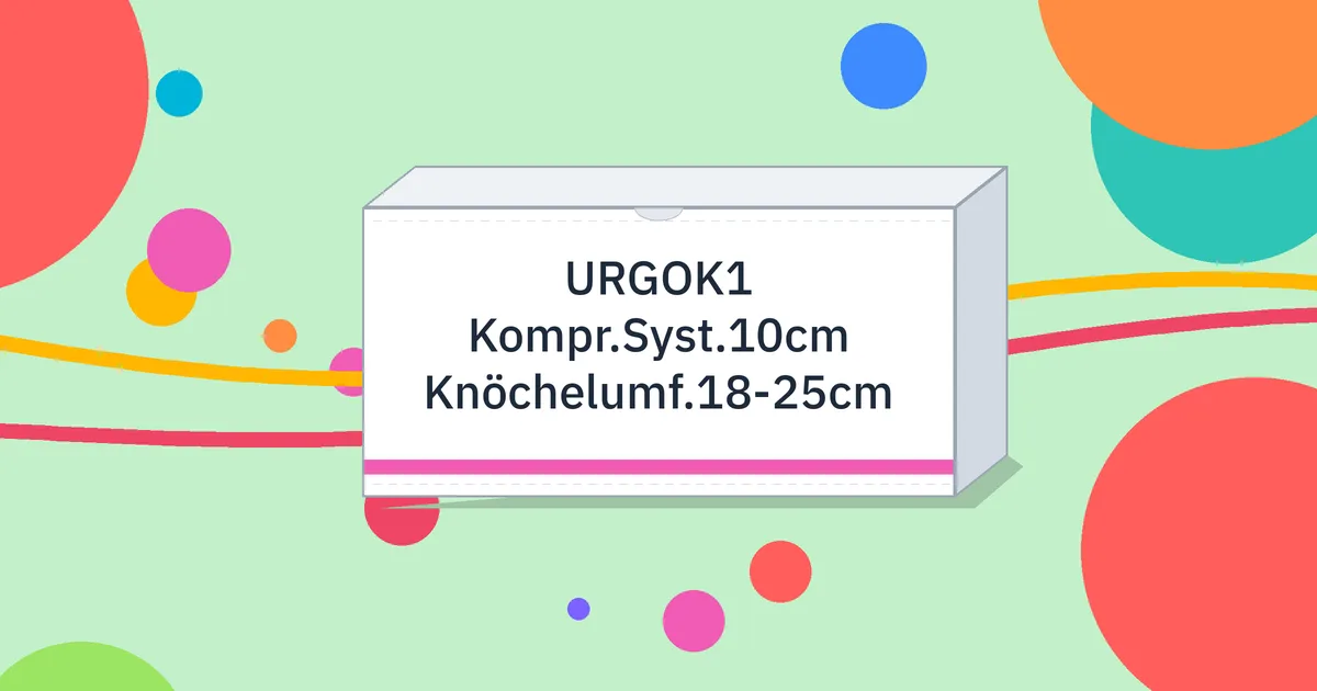 Symbolbild: Packung mit der Aufschrift URGOK1 Kompr.Syst.10cm Knöchelumf.18-25cm (PZN 16901202) – Verfügbarkeit und Bezug in Apotheken in Frankfurt am Main