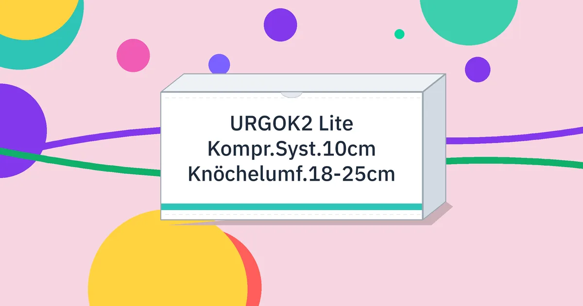 Symbolbild: Packung mit der Aufschrift URGOK2 Lite Kompr.Syst.10cm Knöchelumf.18-25cm (PZN 08464130) – Verfügbarkeit und Bezug in Apotheken in Frankfurt am Main