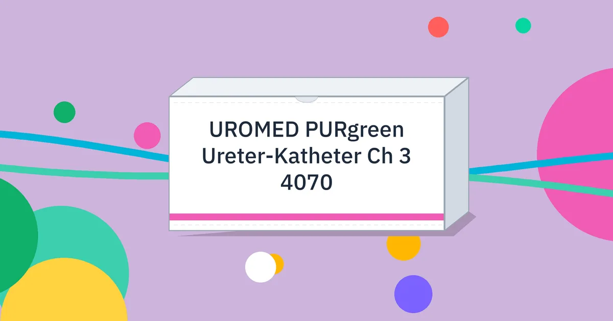 Symbolbild: Packung mit der Aufschrift UROMED PURgreen Ureter-Katheter Ch 3 4070 (PZN 01989504) – Verfügbarkeit und Bezug in Apotheken in Frankfurt am Main