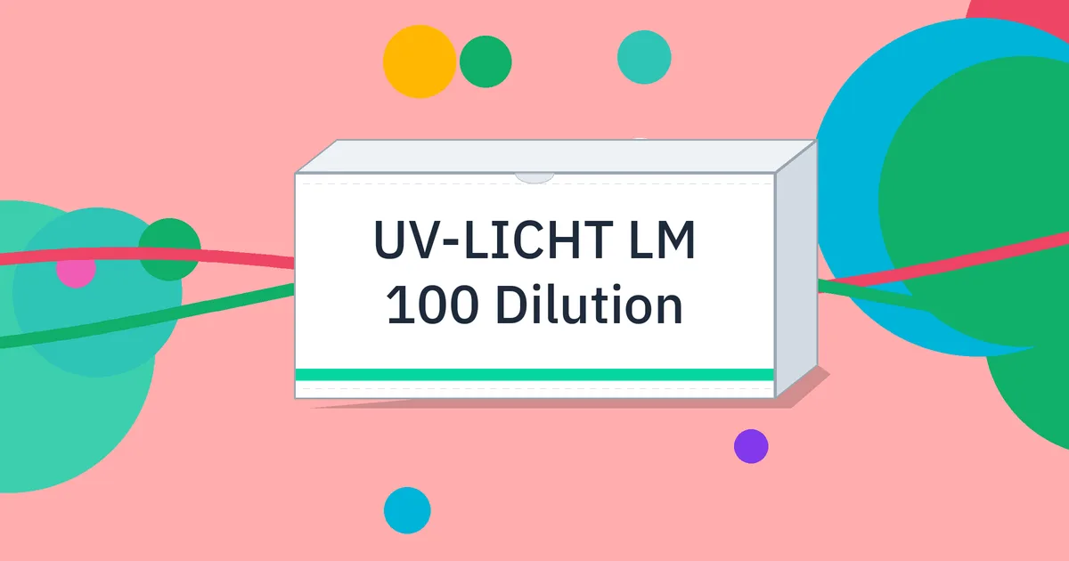Symbolbild: Packung mit der Aufschrift UV-LICHT LM 100 Dilution (PZN 13258875) – Verfügbarkeit und Bezug in Apotheken in Frankfurt am Main