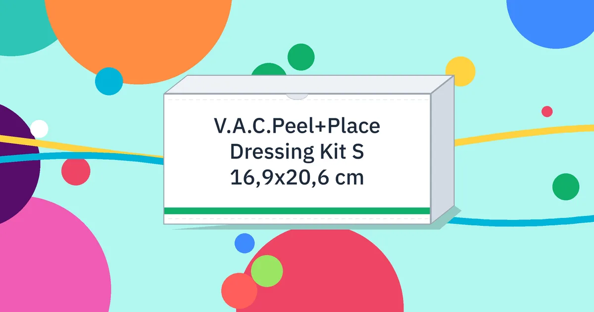 Symbolbild: Packung mit der Aufschrift V.A.C.Peel+Place Dressing Kit S 16,9x20,6 cm (PZN 20186745) – Verfügbarkeit und Bezug in Apotheken in Frankfurt am Main