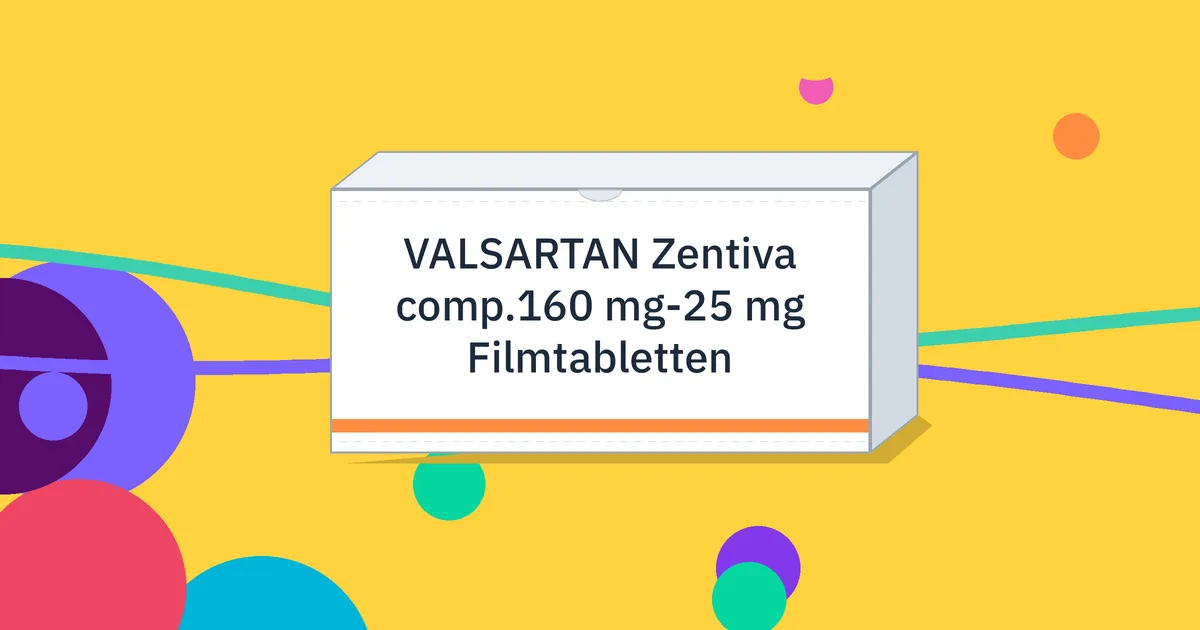 Symbolbild: Packung mit der Aufschrift VALSARTAN Zentiva comp.160 mg-25 mg Filmtabletten (PZN 08409496) – Verfügbarkeit und Bezug in Apotheken in Frankfurt am Main